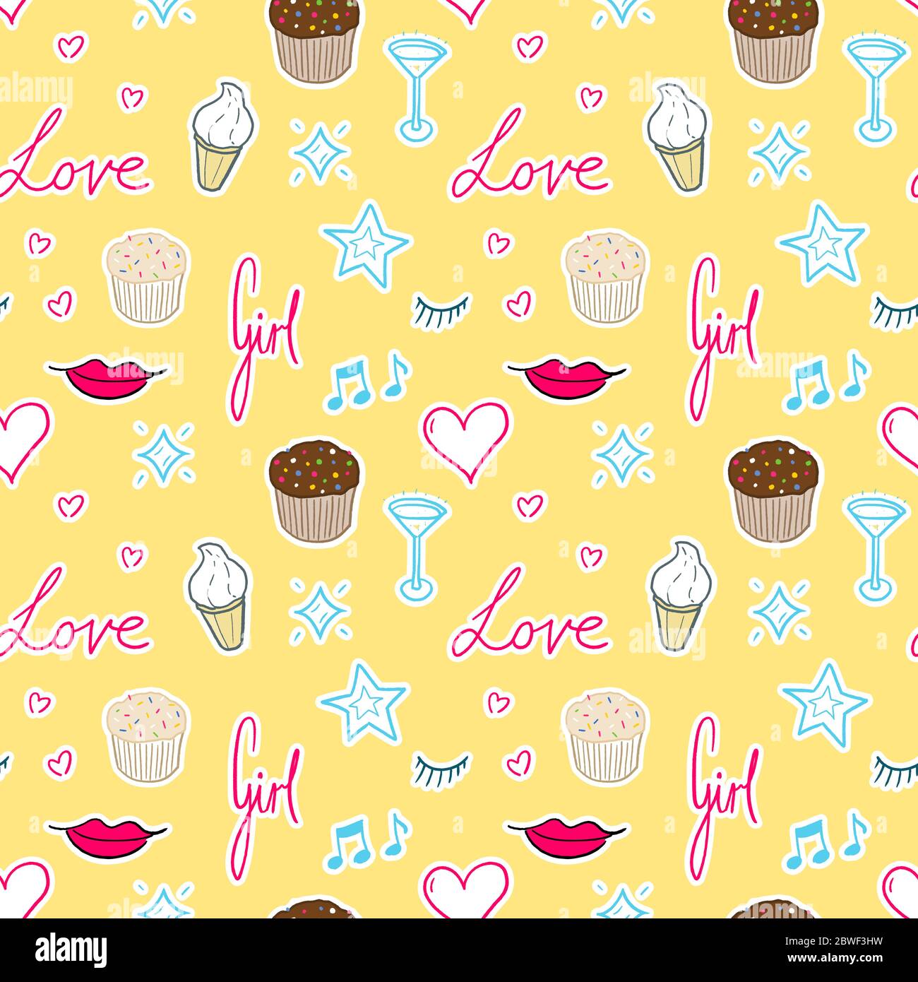 Vector fashion pattern. Girly seamless texture design. Girl power Stock ...