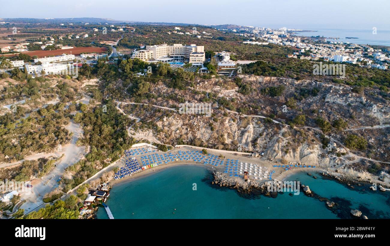 Aerial bird's eye view of Konnos beach in Cavo Greco Protaras ...