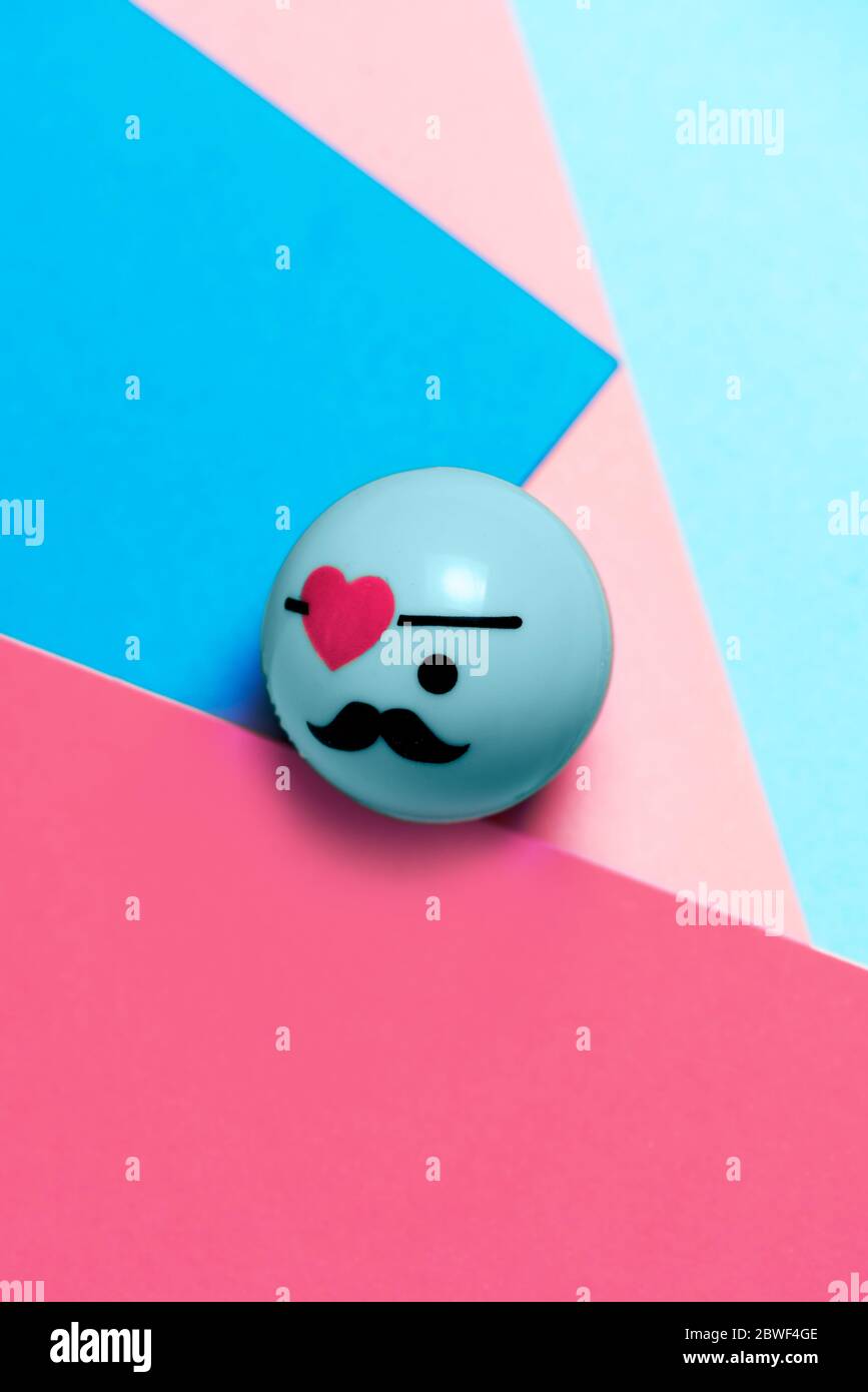 Cute blue pirate and eye patch and mustache - emoticon, emoji - on a ...