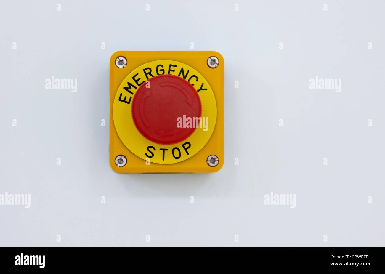 Extreme close-up image of a emergency stop studio isolated on white ...