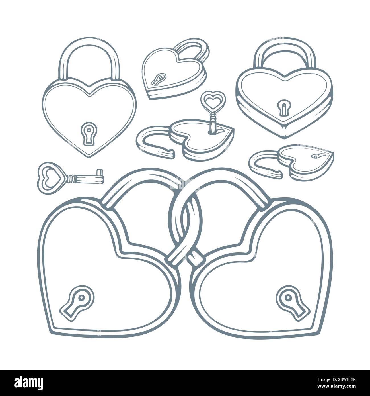 Heart shaped padlocks and keys with vintage style floral ornaments ...