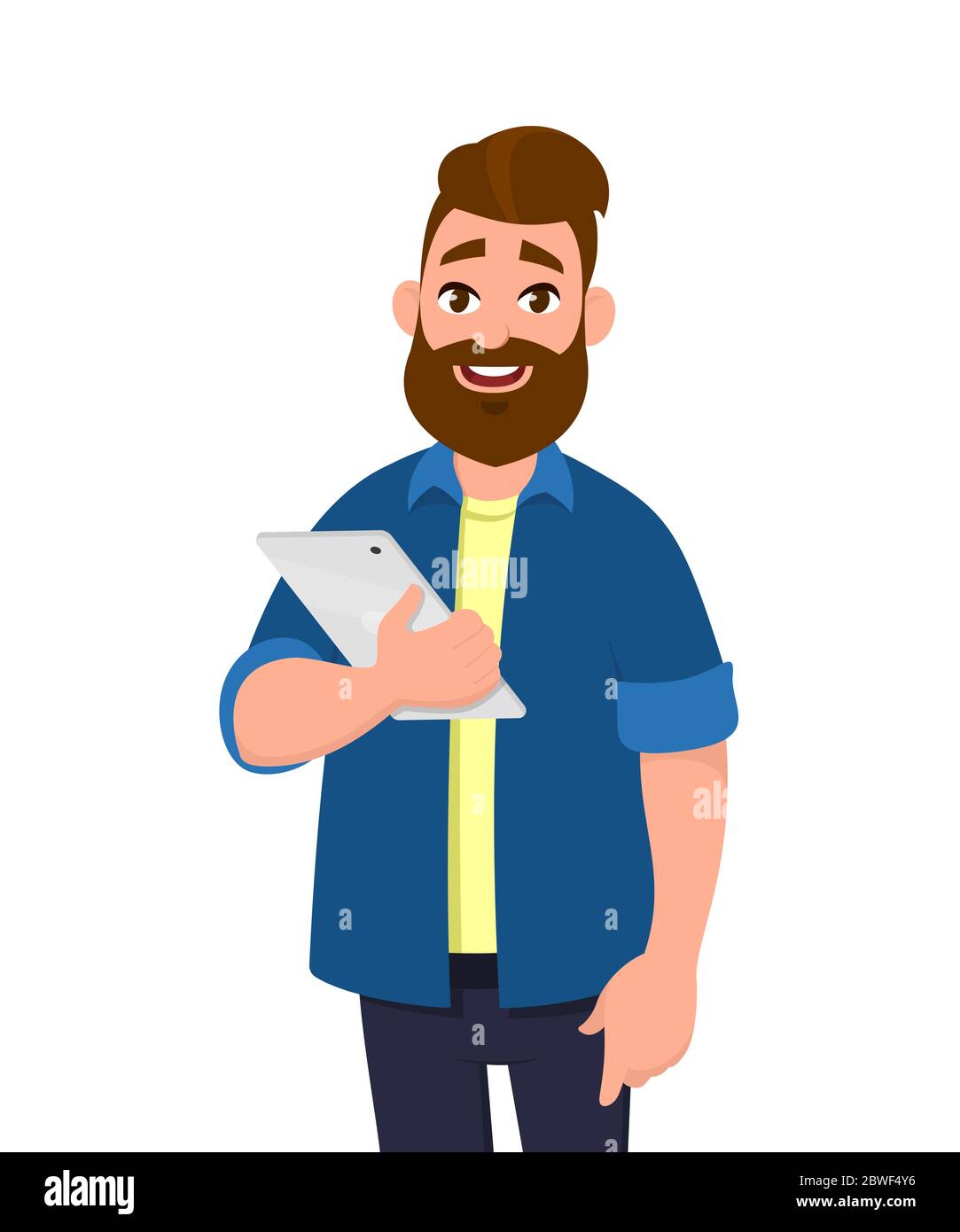 Cartoon man using computer in hi-res stock photography and images - Alamy