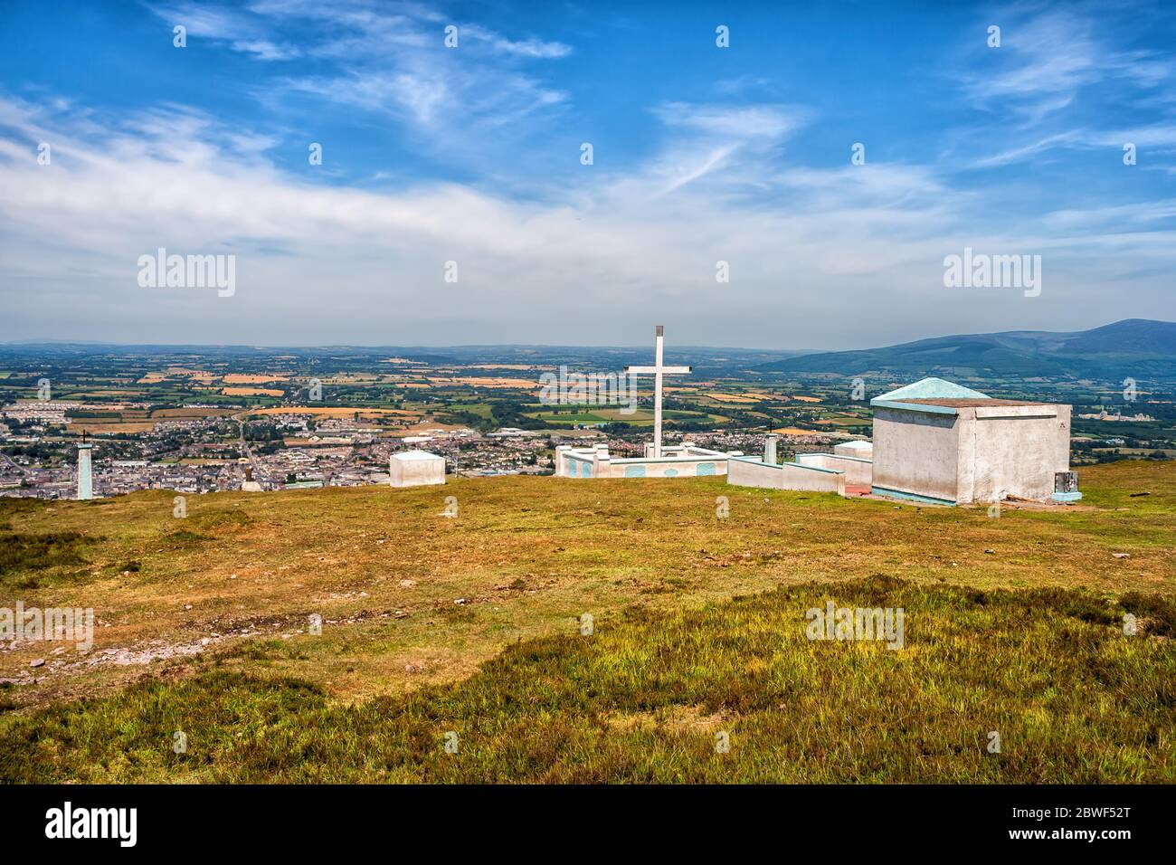 Top of Comeragh Mountains in Ireland with Holy Year Cross and view to ...