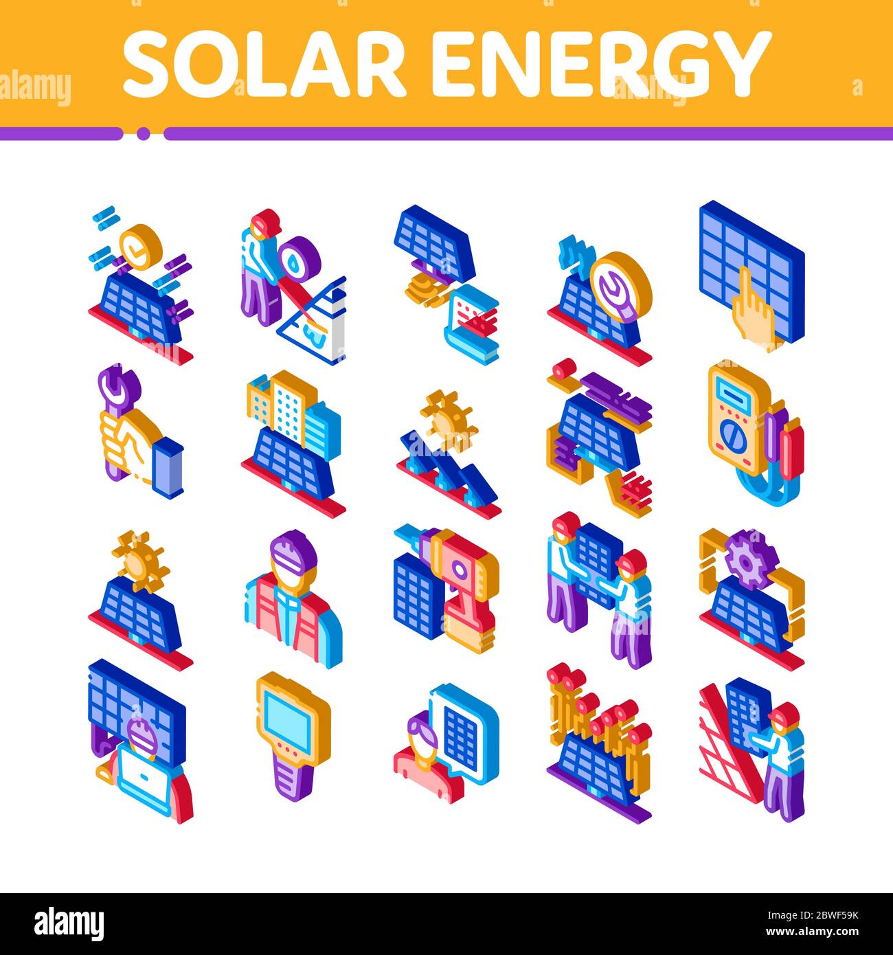 Solar Energy Technicians Isometric Icons Set Vector Stock Vector Image ...