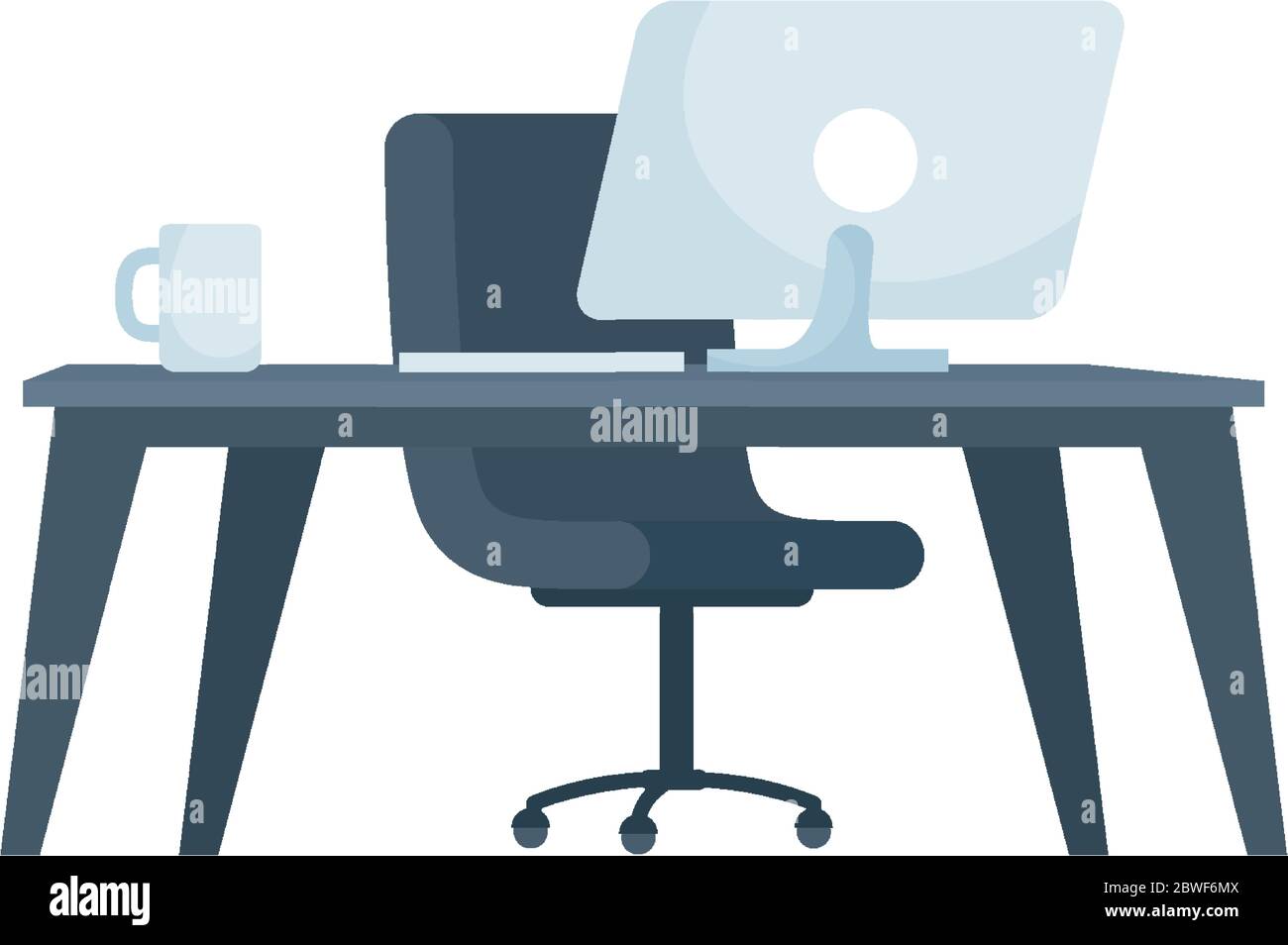Isolated office desk with computer and coffee mug vector design Stock ...