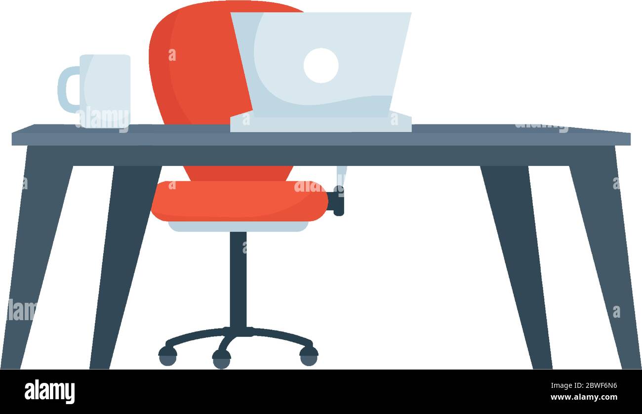 Isolated office desk with laptop and coffee mug vector design Stock ...