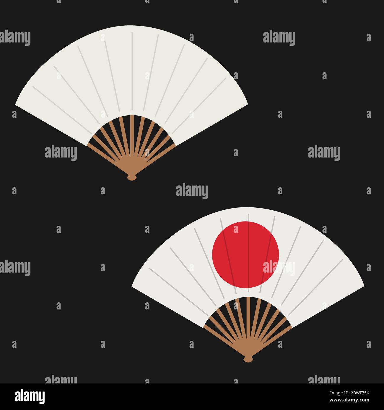 Set of hand fans. Decorative fans vector isolated on dark background ...