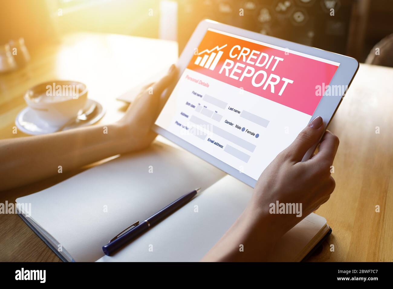 Credit report application form on screen. Business and finance concept ...