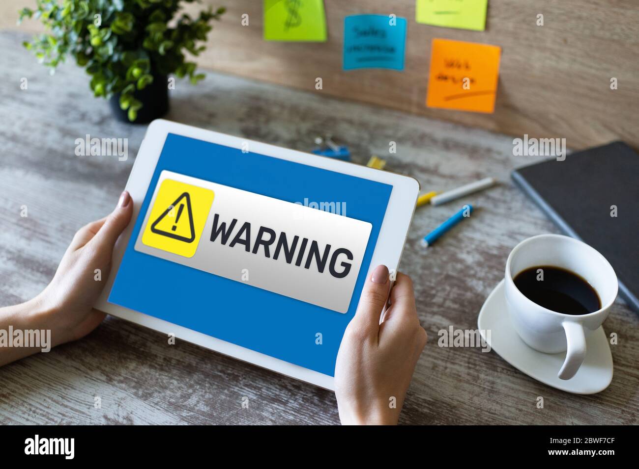 Warning message sign on screen. Virus detection security breathe ...