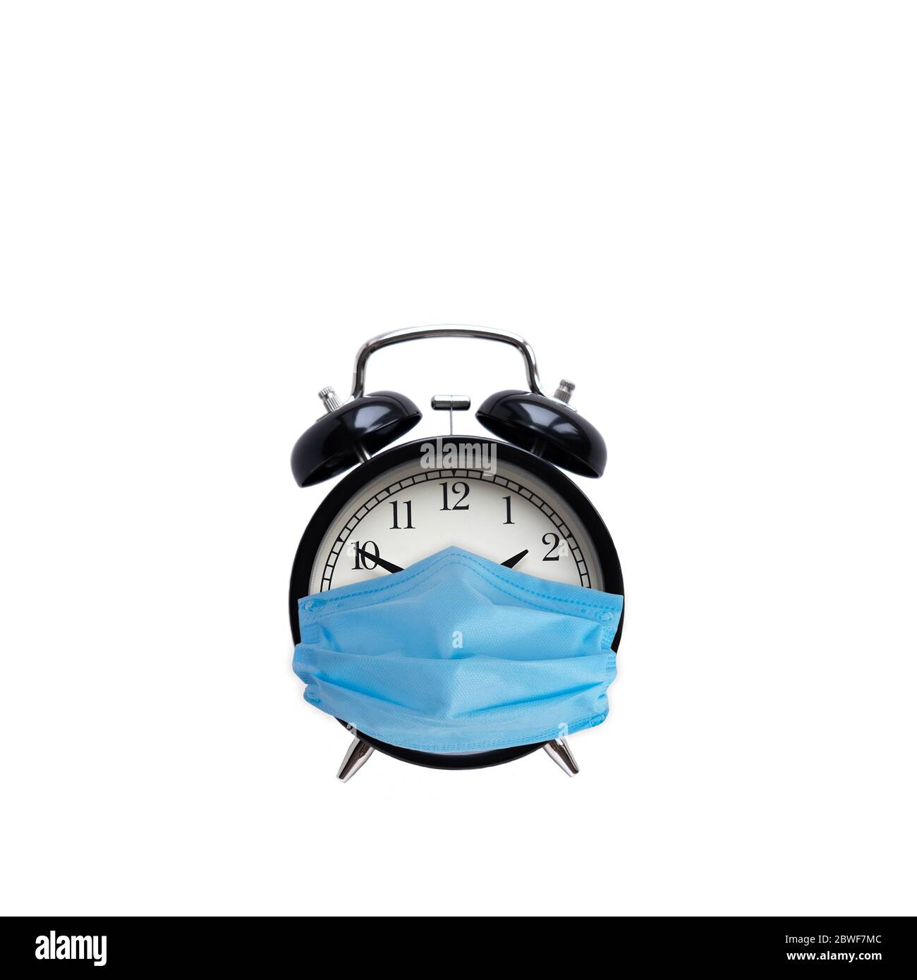 Black classic style alarm clock isolated on white background with ...