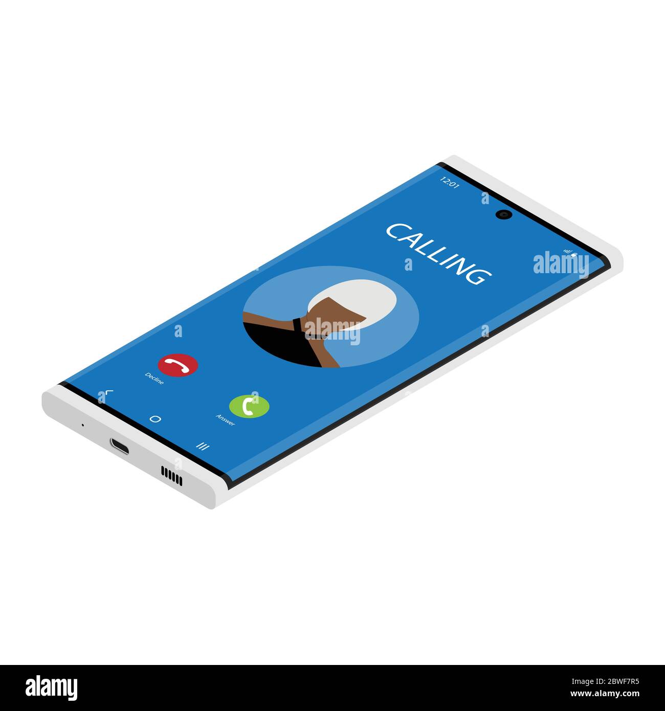 Smartphone with incoming Phone Call Screen User Interface isometric ...