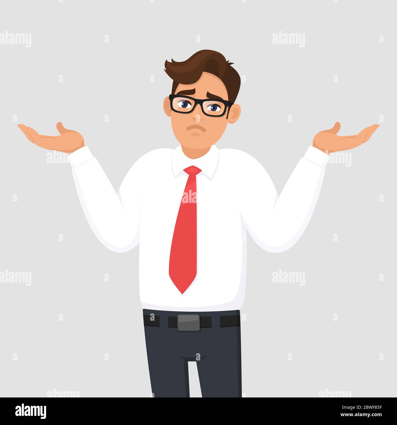 Oops. Sorry. I don't know. Portrait of confused young businessman ...