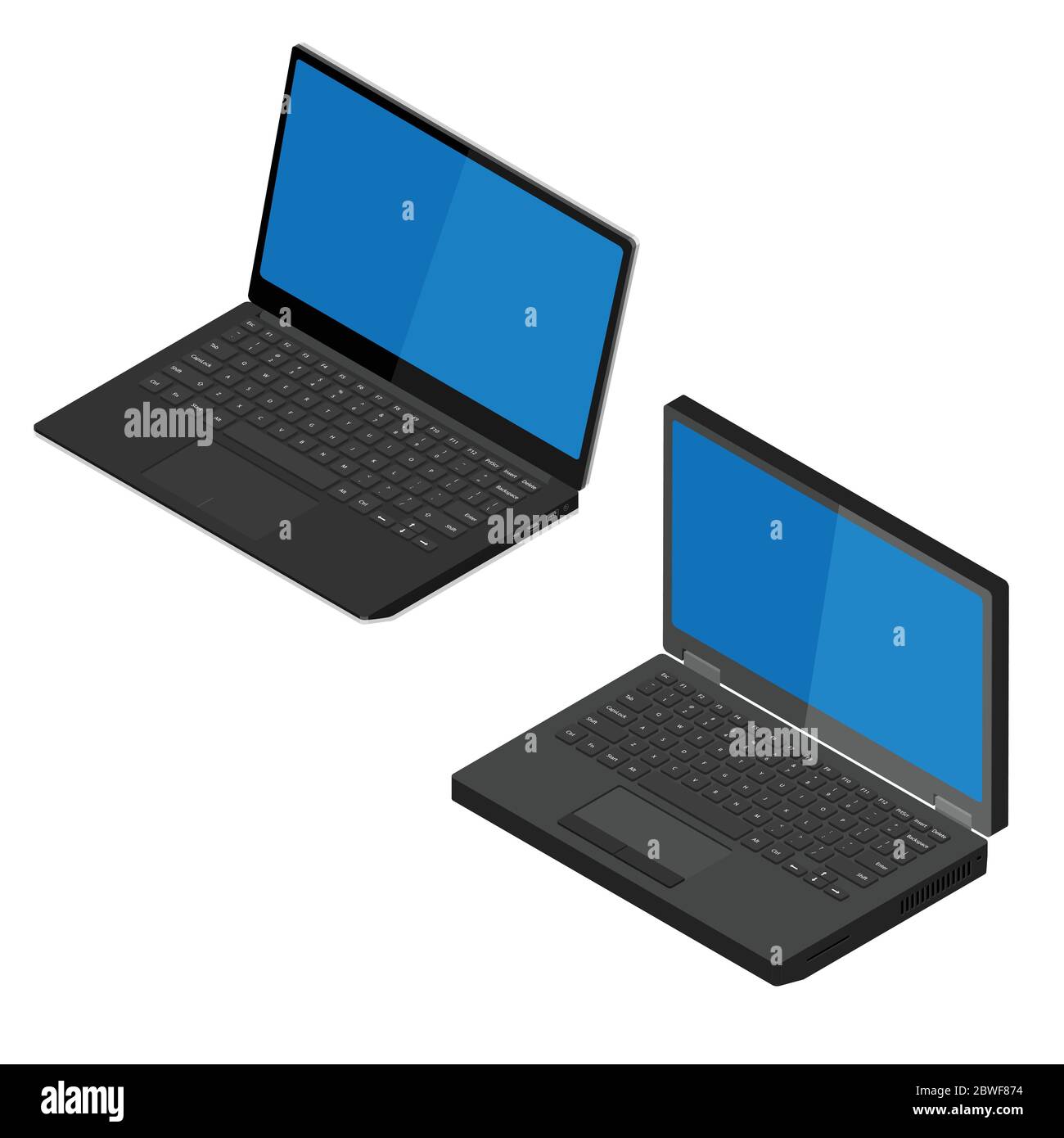 Laptop computer isometric view isolated on white background Stock ...