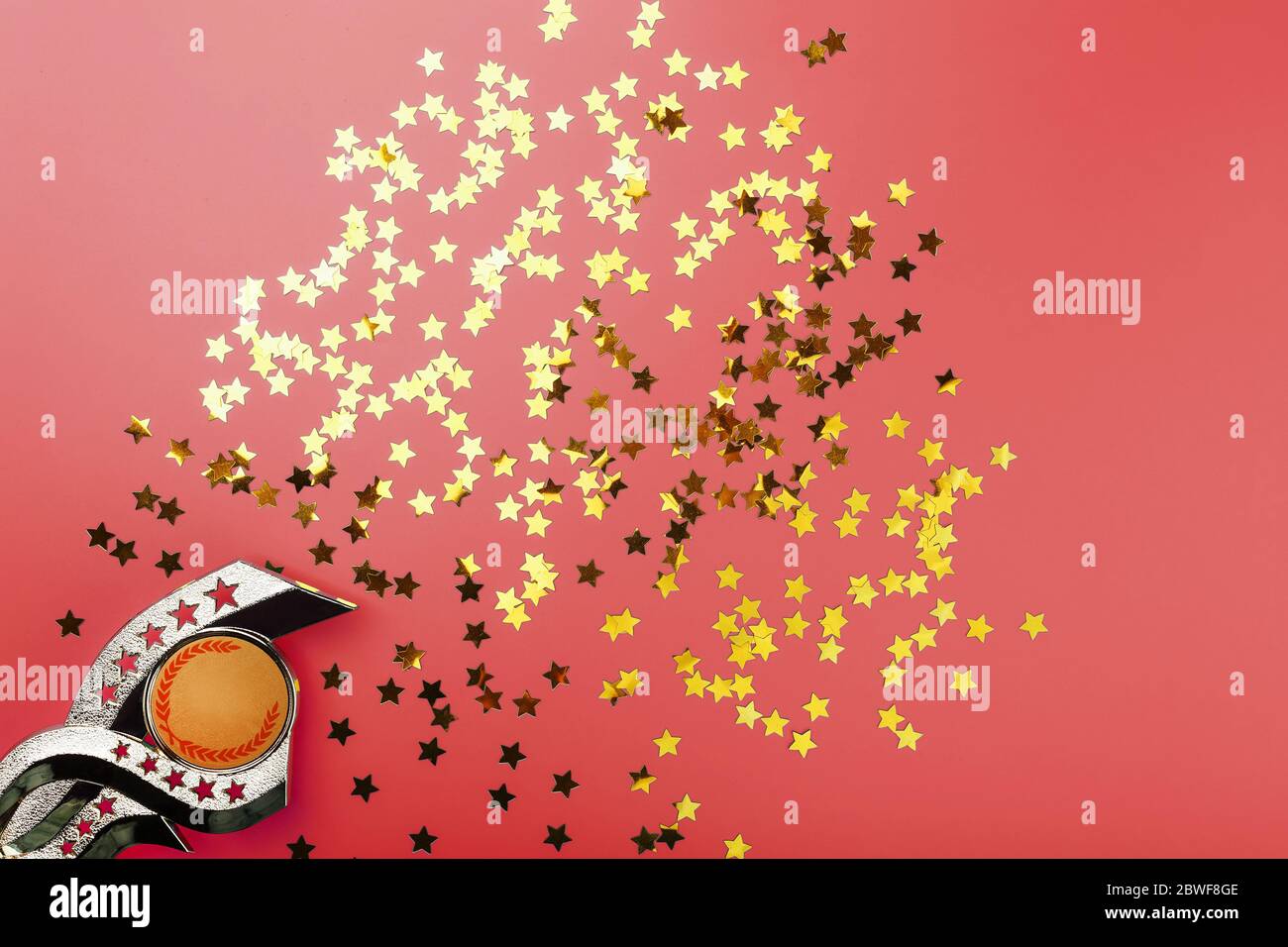 Golden Superprize with a scattering of stars on a red background Stock ...