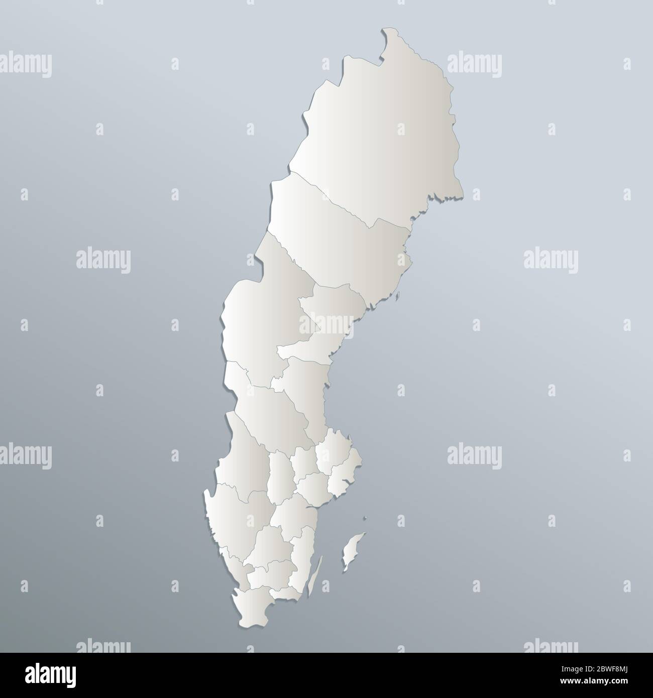 Sweden map, administrative division with names, blue white card paper ...