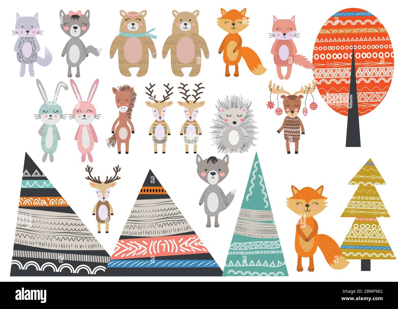 Cute Scandinavian Style Animals and Design Elements Stock Vector Image ...