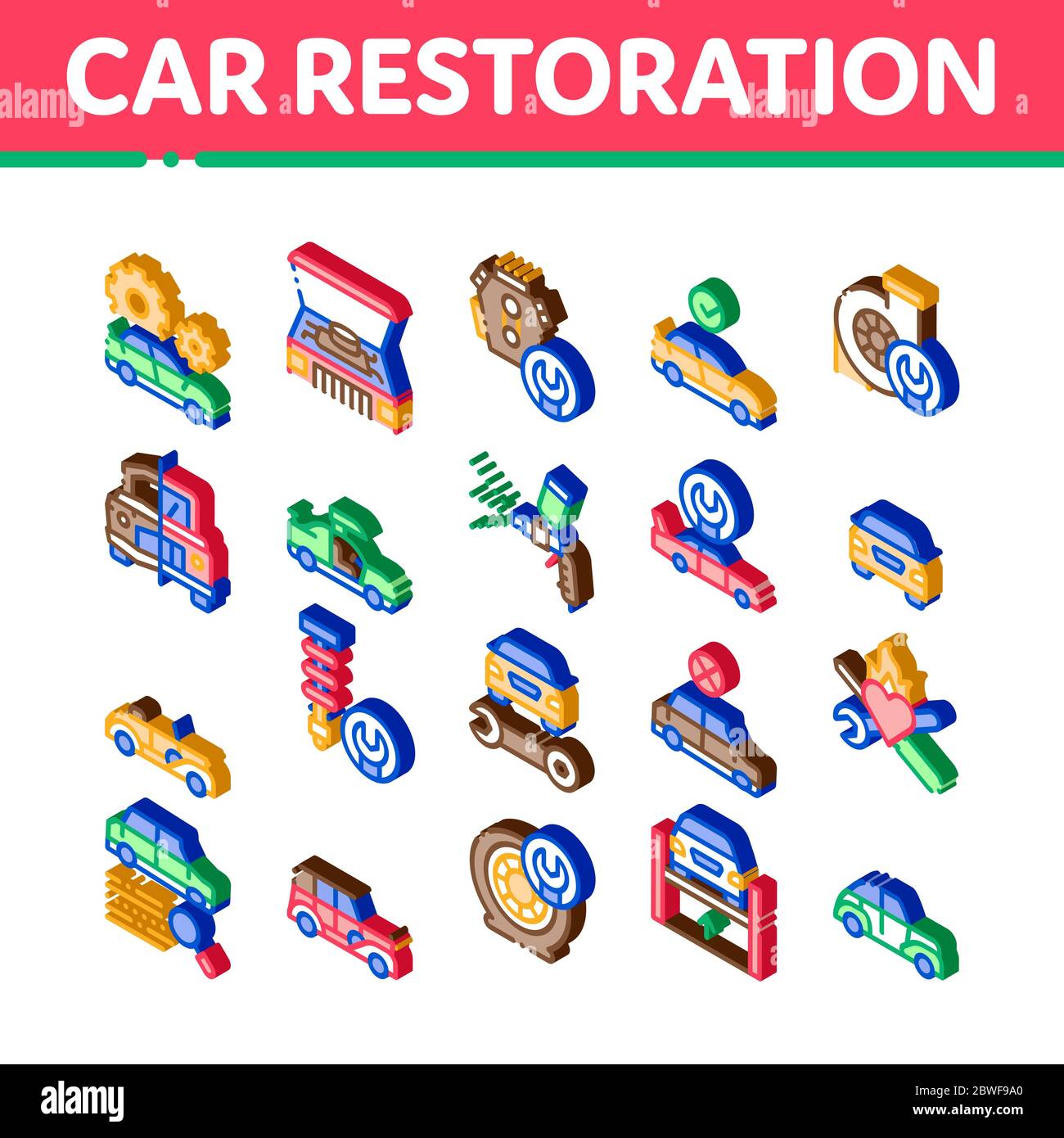 Car Restoration Repair Isometric Icons Set Vector Stock Vector Image ...