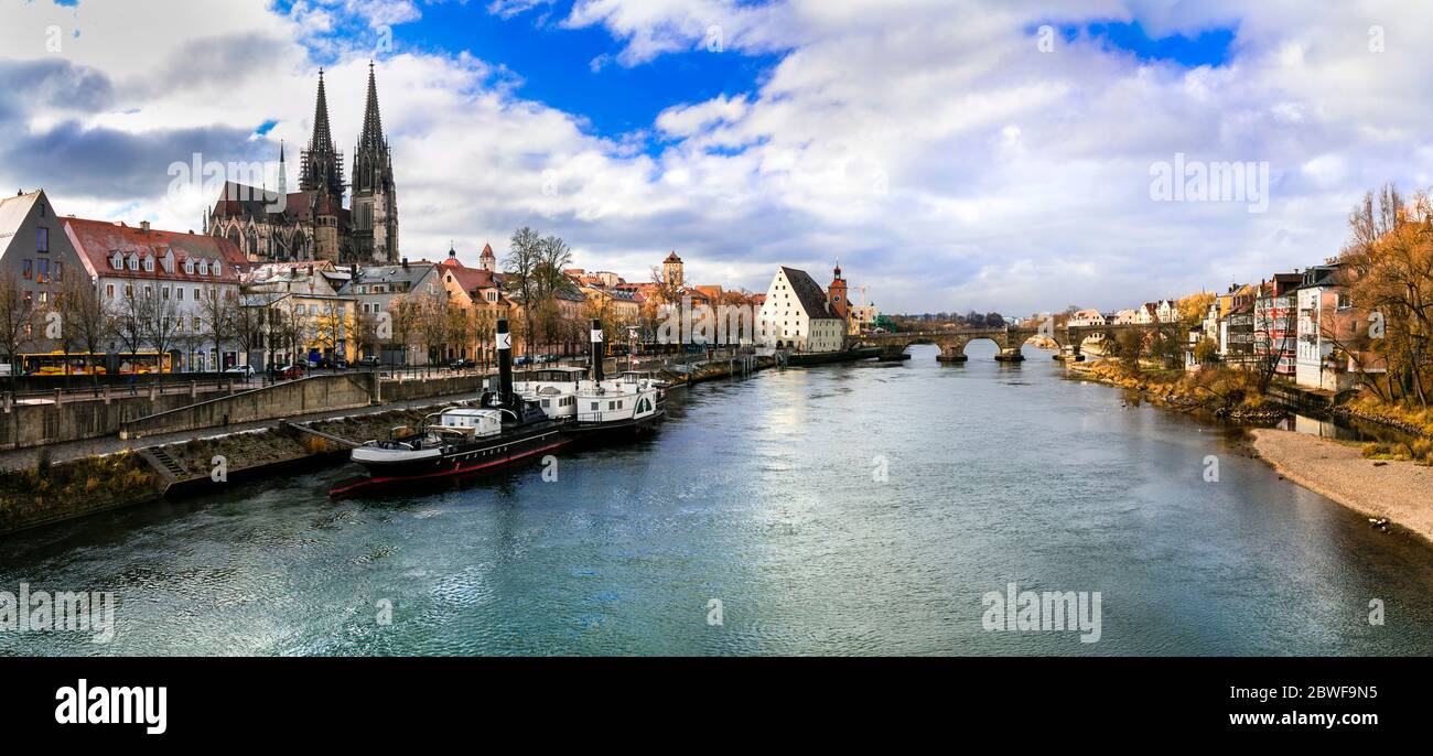 Beautiful towns of Germany - scenic medieval Regensburg over Danube ...