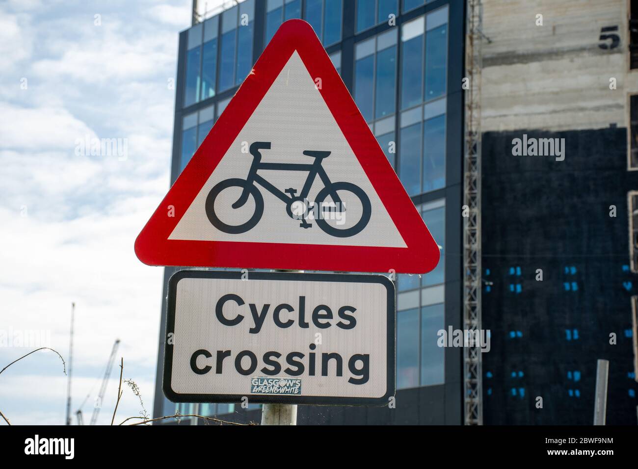 Cycles Crossing sign at Buchanan Wharf in the city centre of Glasgow ...
