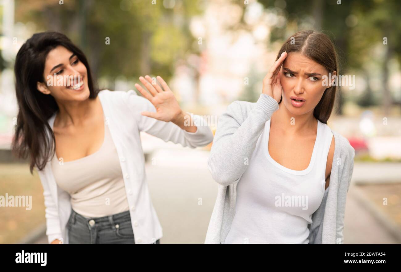 Girl Avoiding Meeting Toxic Friend Ignoring Her Greeting Walking ...