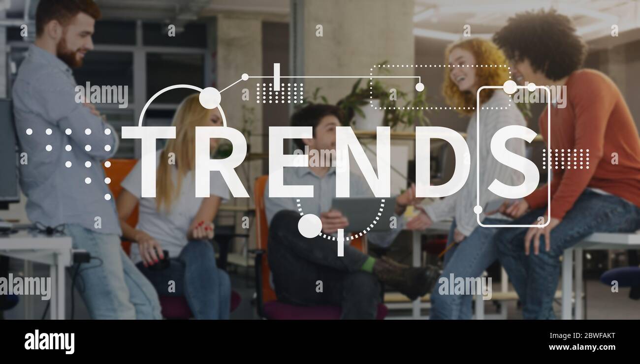 The word Trends written on blurred office background Stock Photo - Alamy