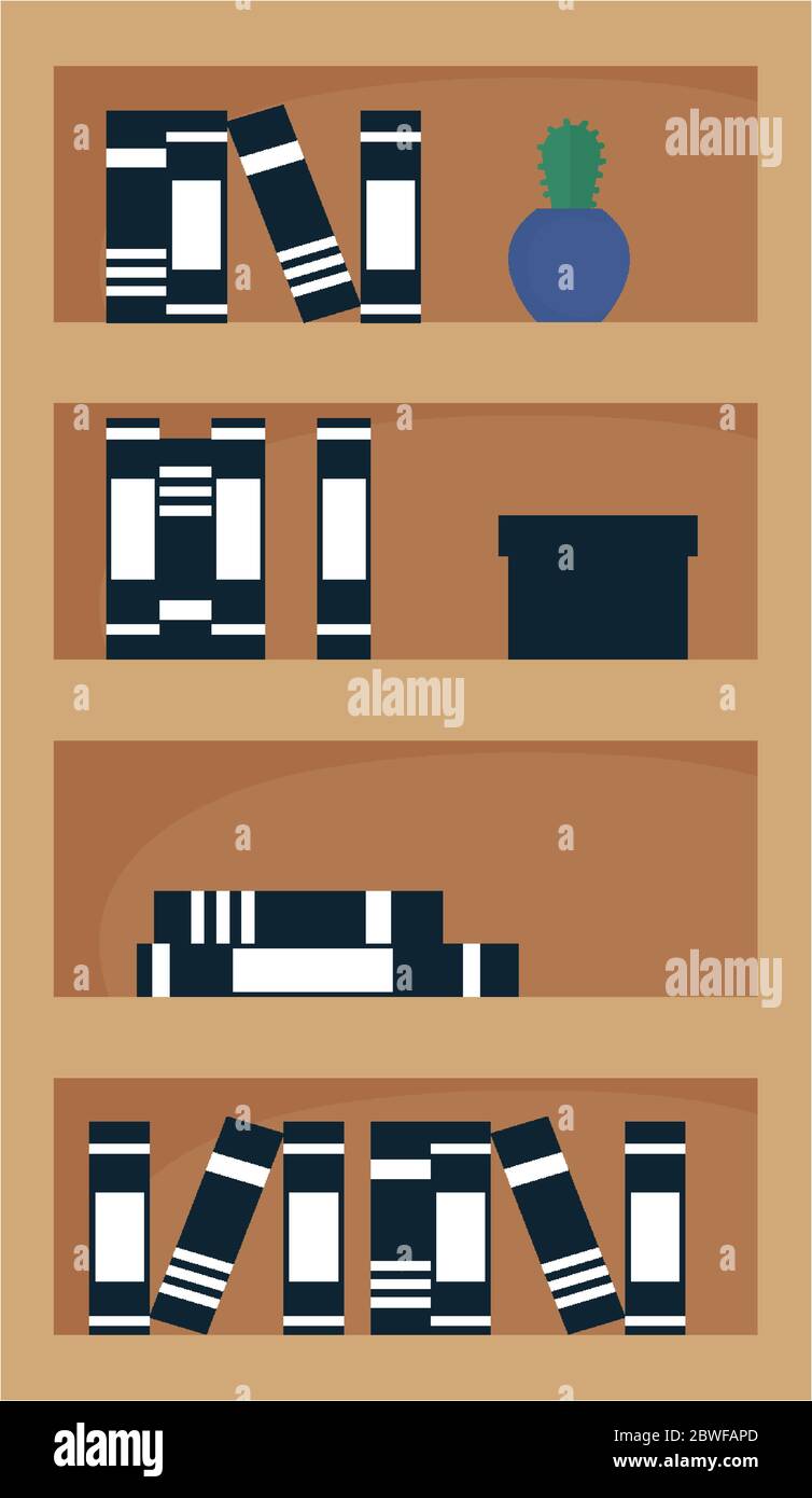 Isolated home furniture with books and cactus vector design Stock ...