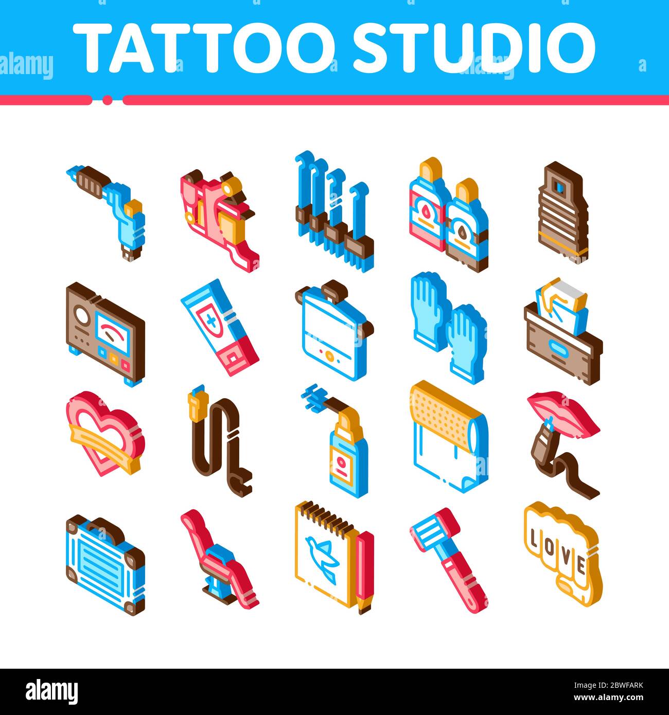 Tattoo Studio Tool Isometric Icons Set Vector Stock Vector Image & Art ...