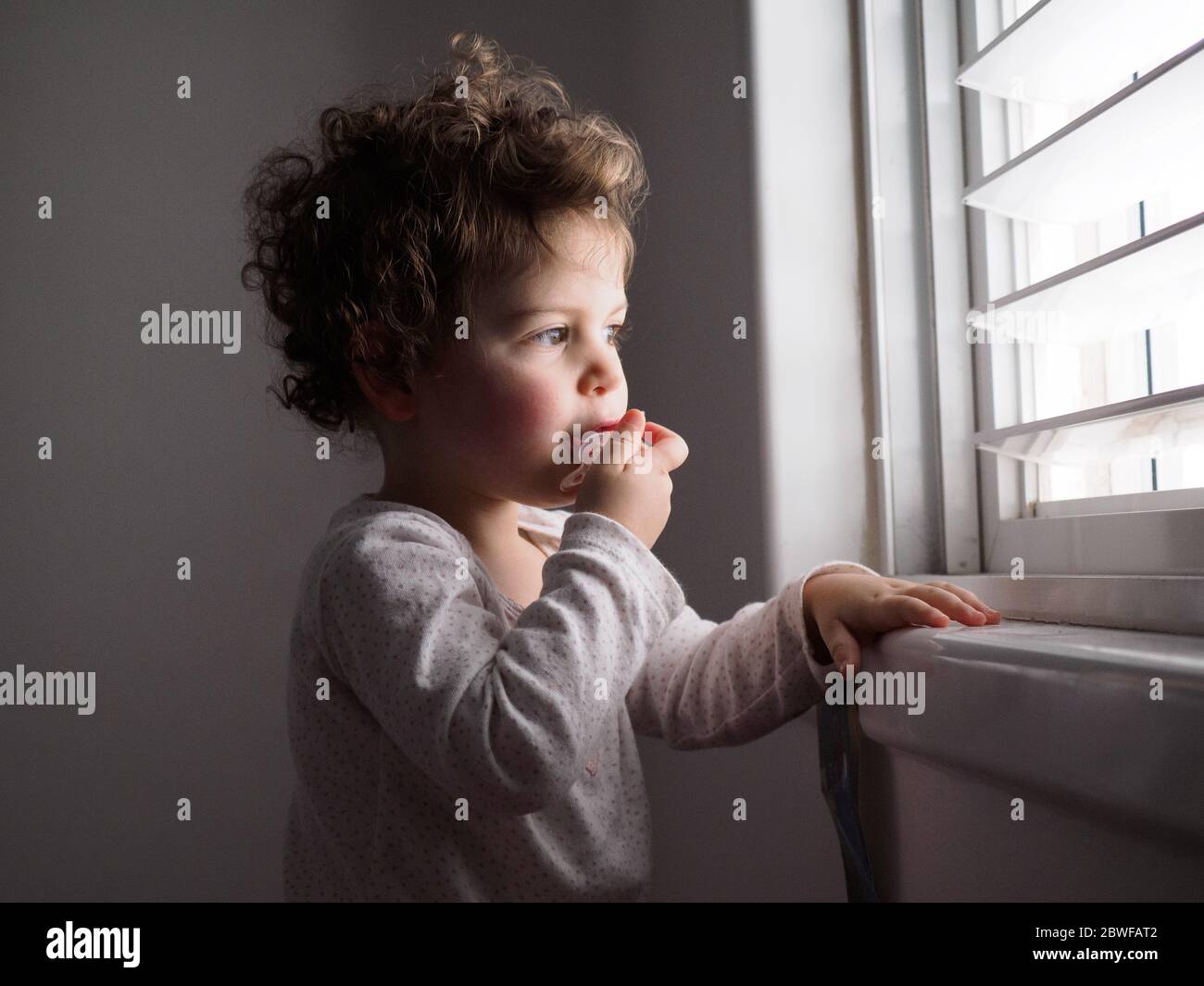 Two year old toddler looks out of the window Stock Photo - Alamy