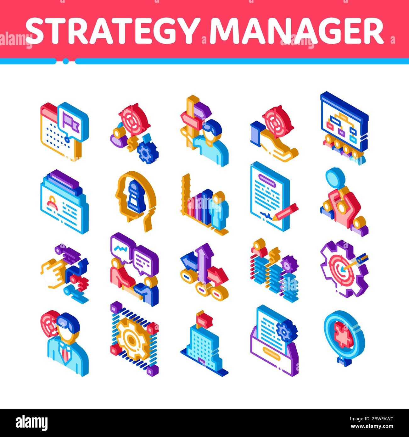 Strategy Manager Job Isometric Icons Set Vector Stock Vector Image ...