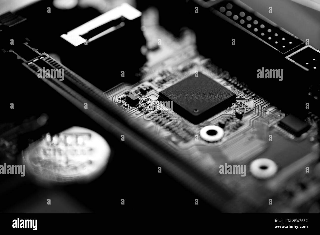 modern black computer chips on an mainboard Stock Photo - Alamy