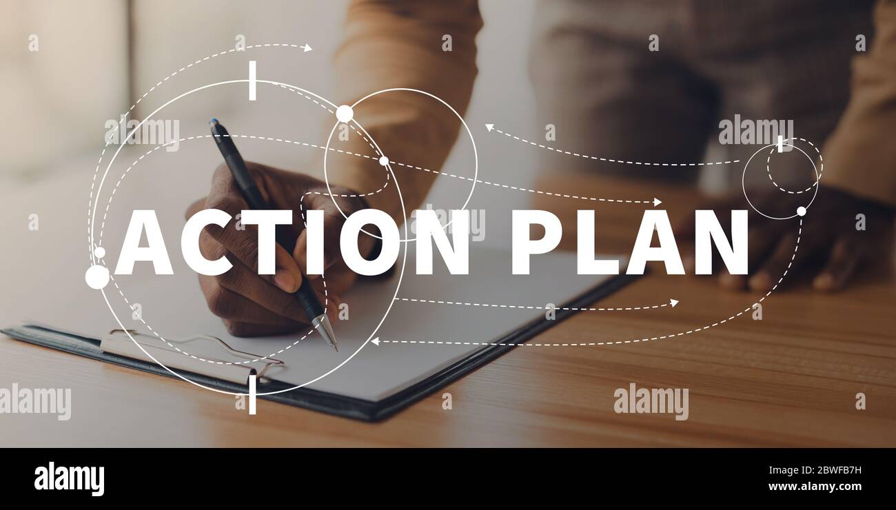 Action Plan written on photo of man writing Stock Photo - Alamy
