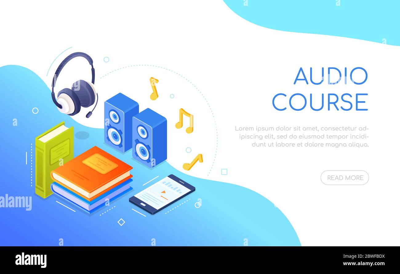 Audio course - modern colorful isometric web banner Stock Vector Image ...