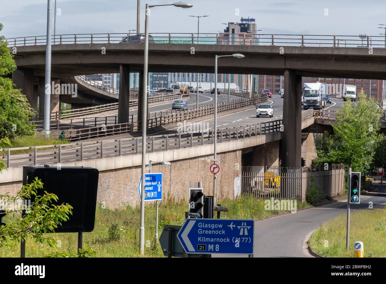 Looking north over the M8 motorway's Kingston Bridge with traffic ...