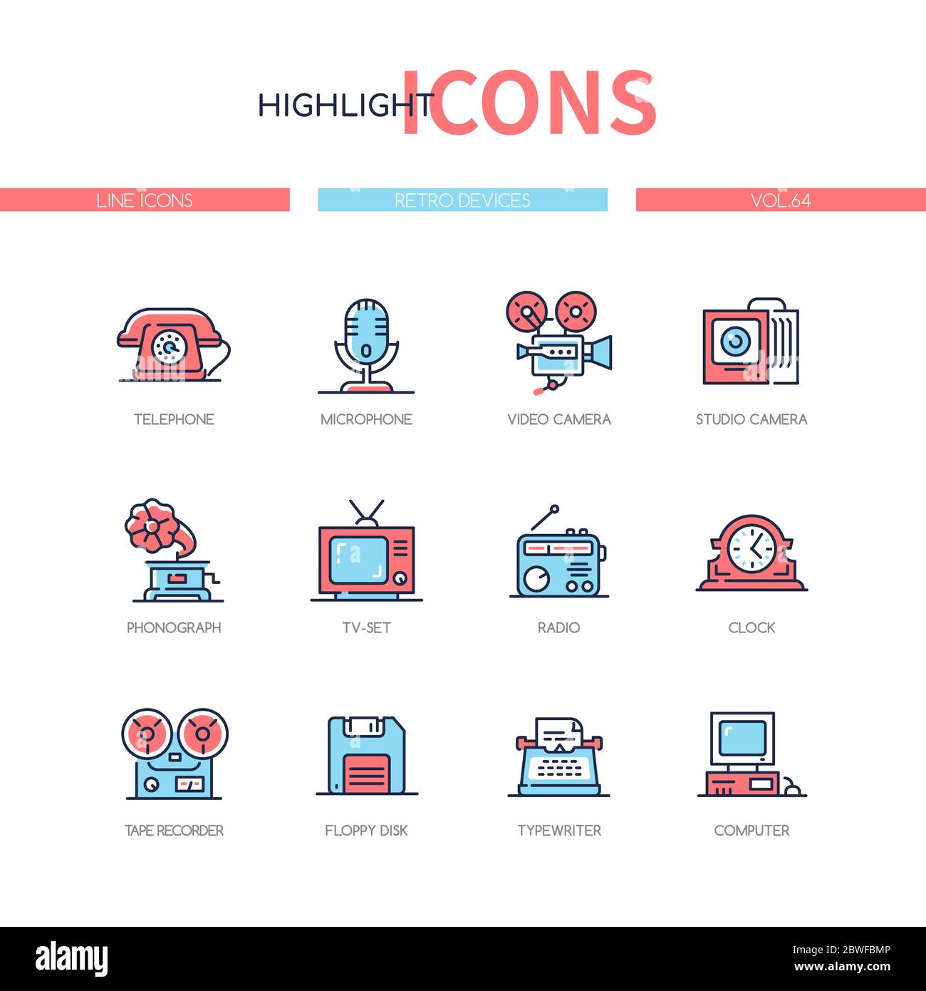Retro devices - line design style icons set Stock Vector Image & Art ...