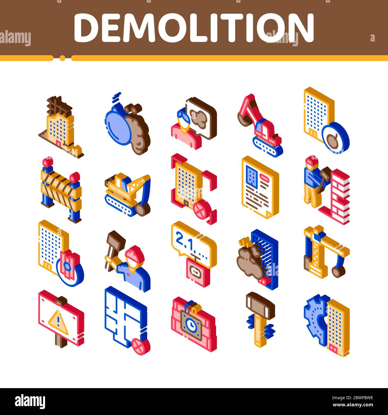 Demolition Building Isometric Icons Set Vector Stock Vector Image & Art ...