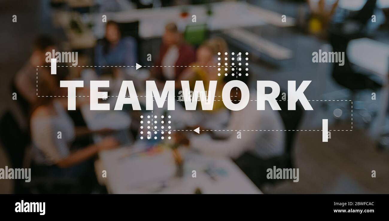 Teamwork word written on group of people discussing plan Stock Photo ...