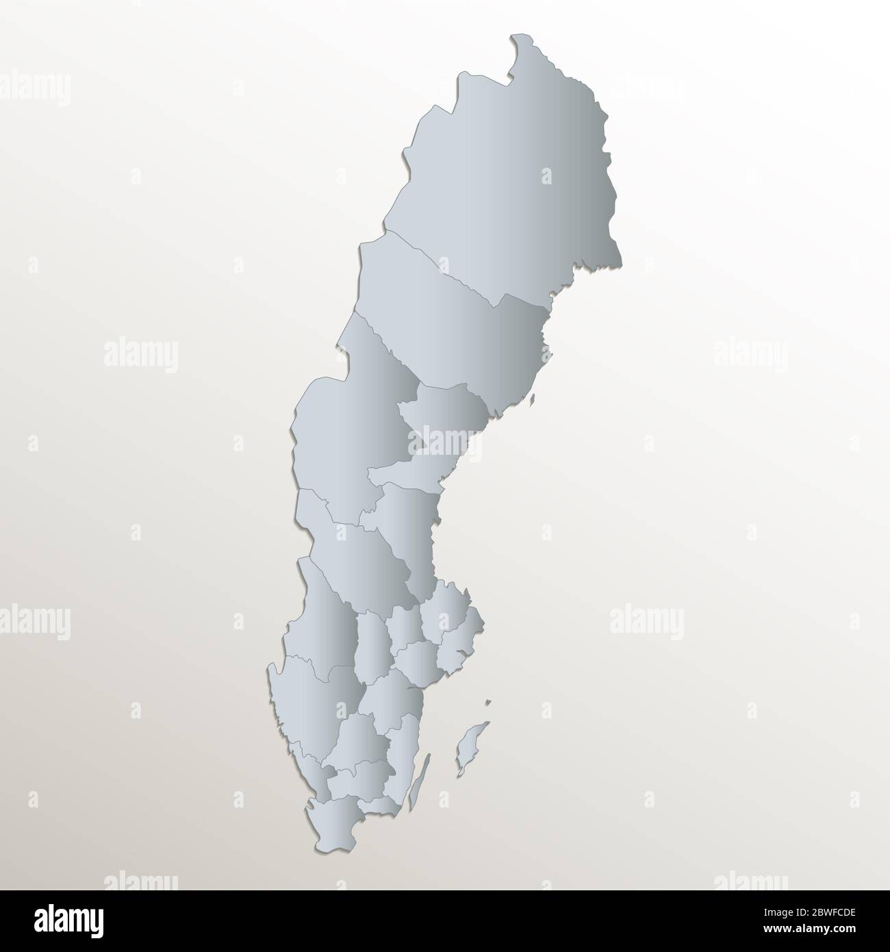 Sweden map, administrative division with names, white blue card paper ...