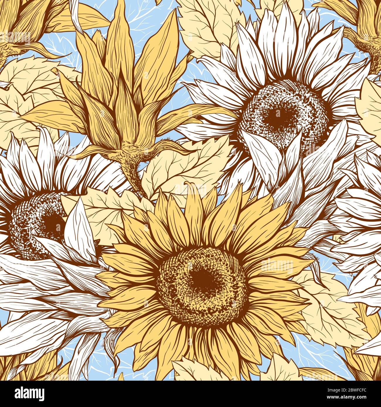 Pastel Sunflowers field seamless vector pattern for fabric textile ...