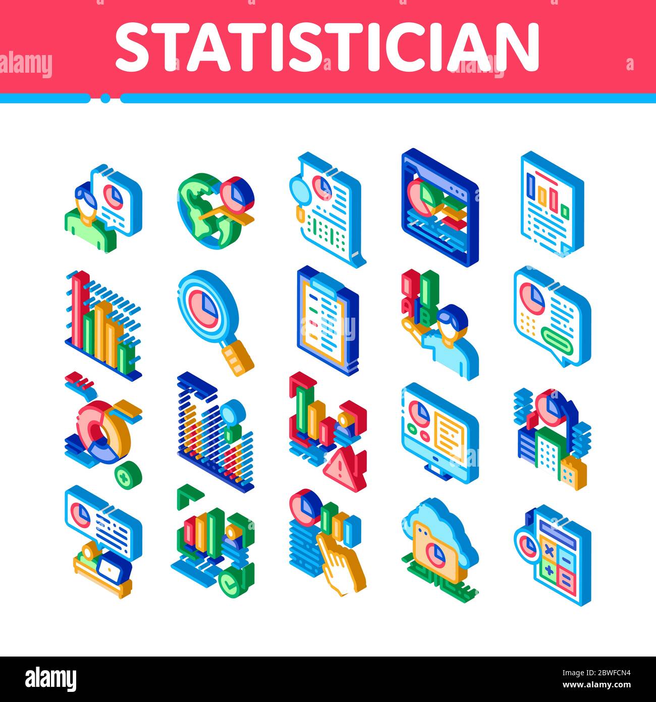 Statistician Assistant Isometric Icons Set Vector Stock Vector Image ...