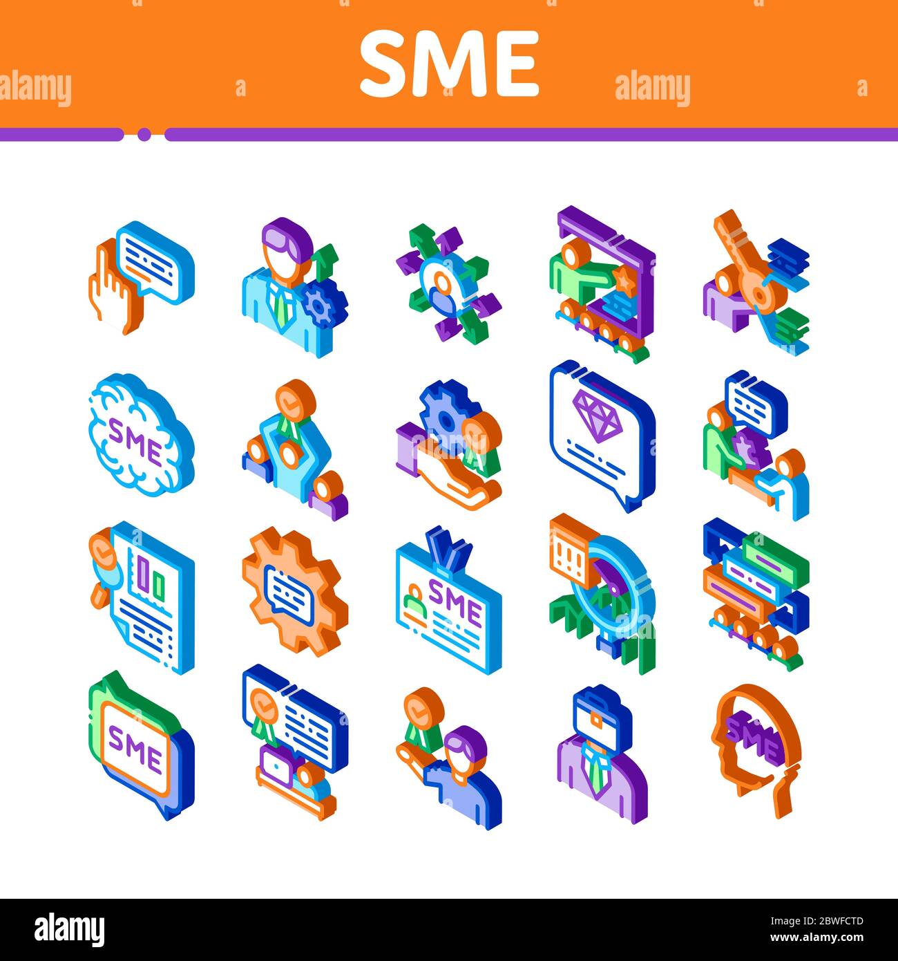 Sme Business Company Isometric Icons Set Vector Stock Vector Image ...