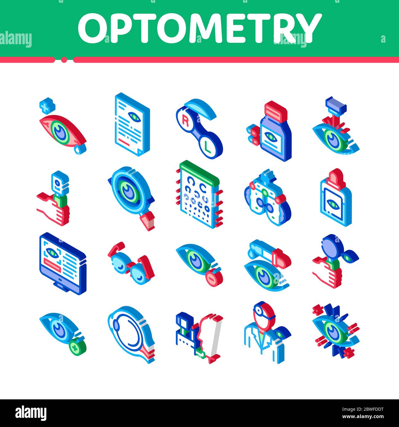 Optometry Medical Aid Isometric Icons Set Vector Stock Vector Image ...