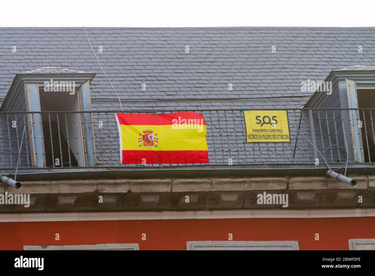 Madrid, Spain - May24 2020: Madrid buildings with Spanish flag and ...