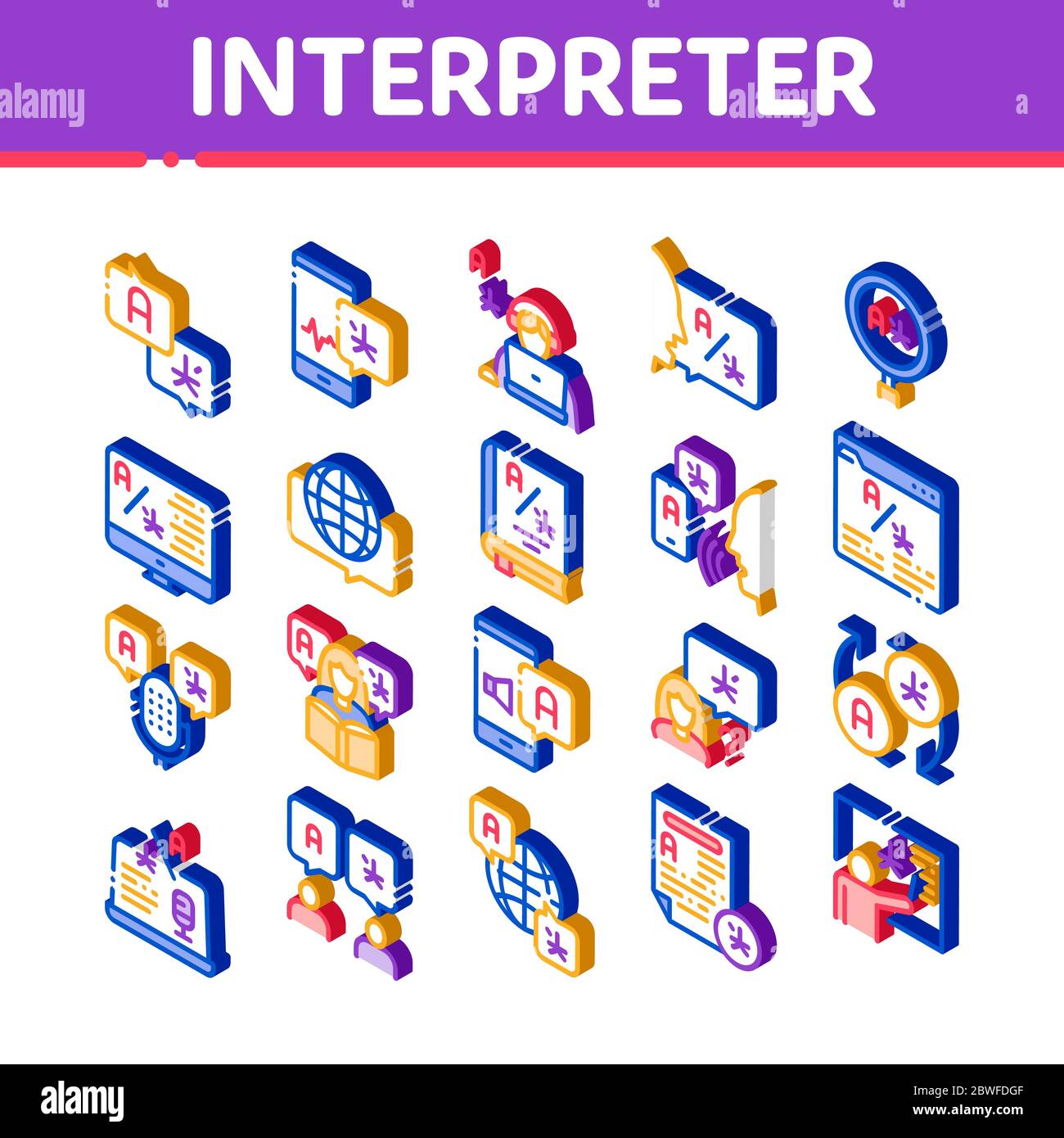 Interpreter Translator Isometric Icons Set Vector Stock Vector Image ...