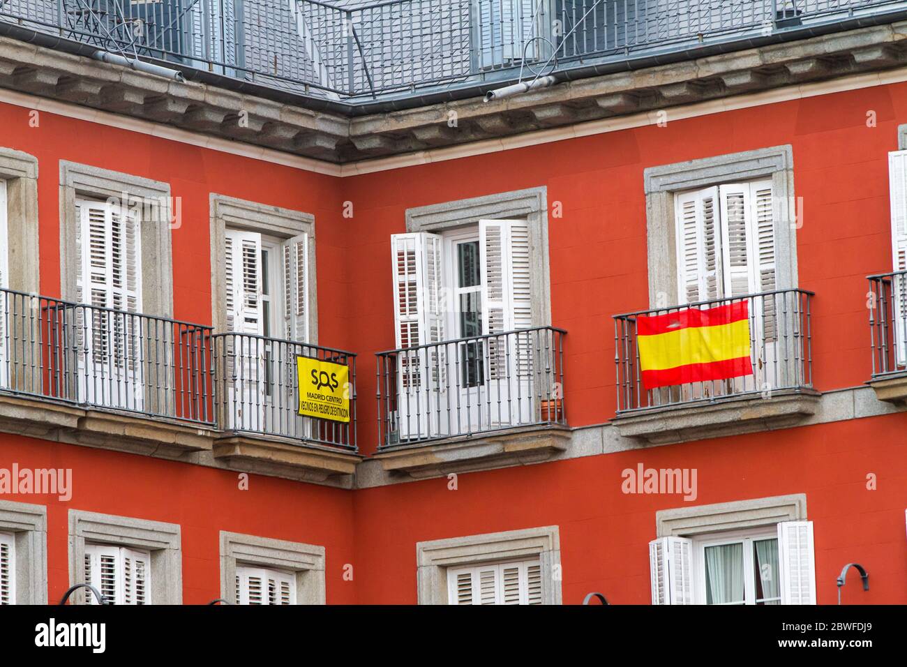 Madrid, Spain - May24 2020: Madrid buildings with Spanish flag and ...