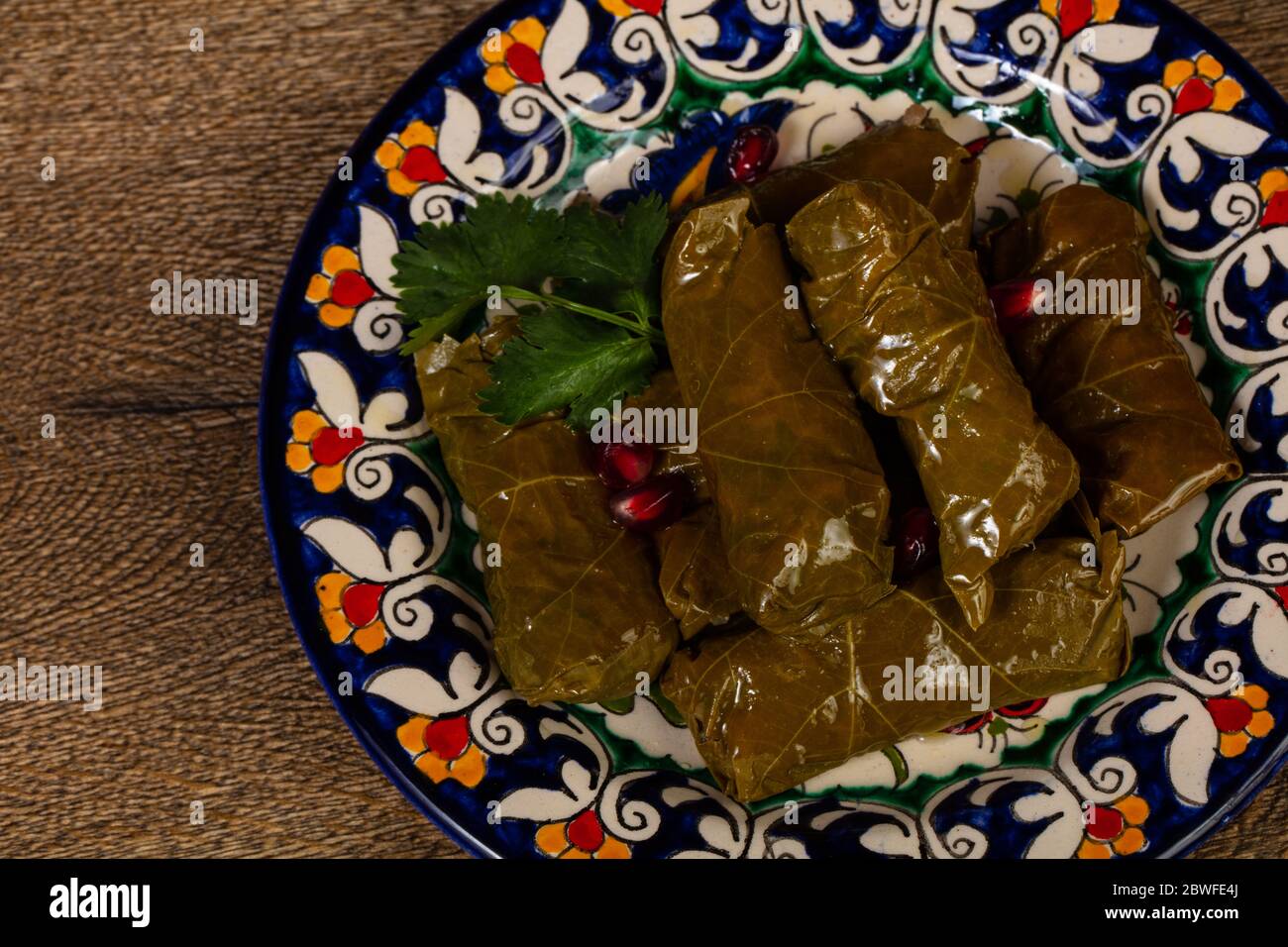 Caucasian traditional Dolma - minced meat in grape leaves Stock Photo ...