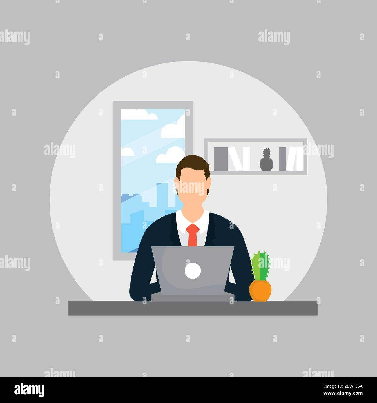 Businessman avatar with laptop on desk vector design Stock Vector Image ...