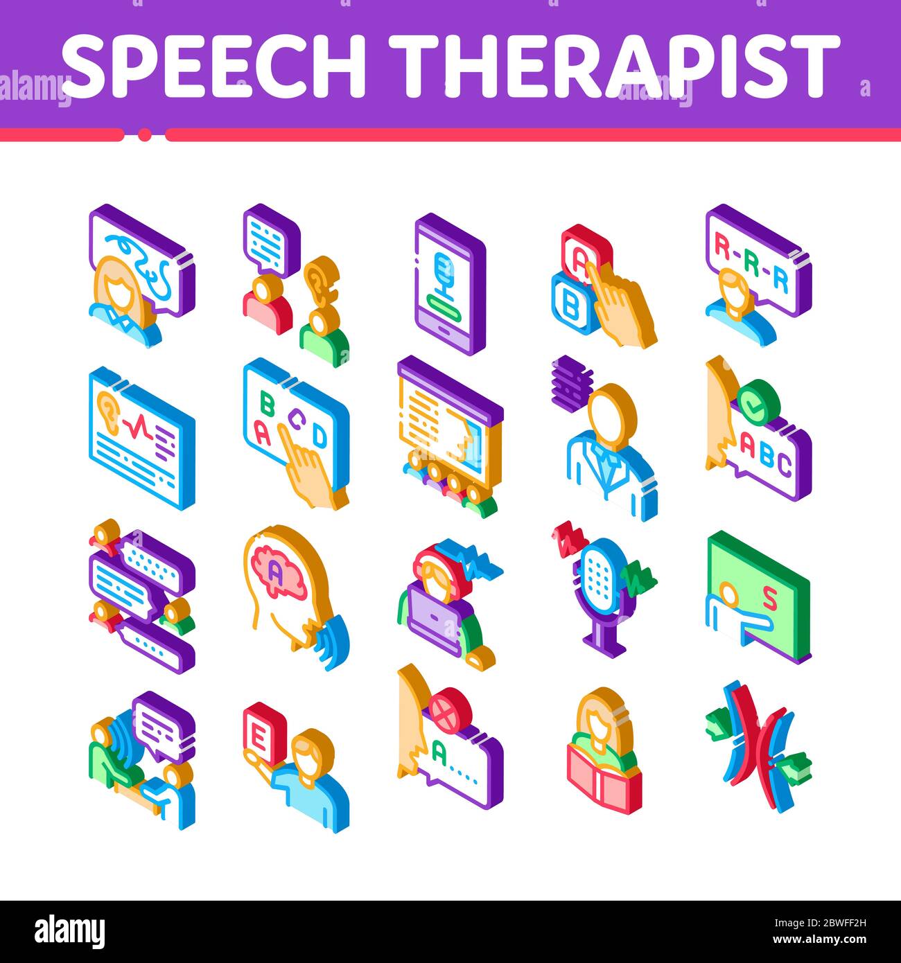 Speech Therapist Help Isometric Icons Set Vector Stock Vector Image ...