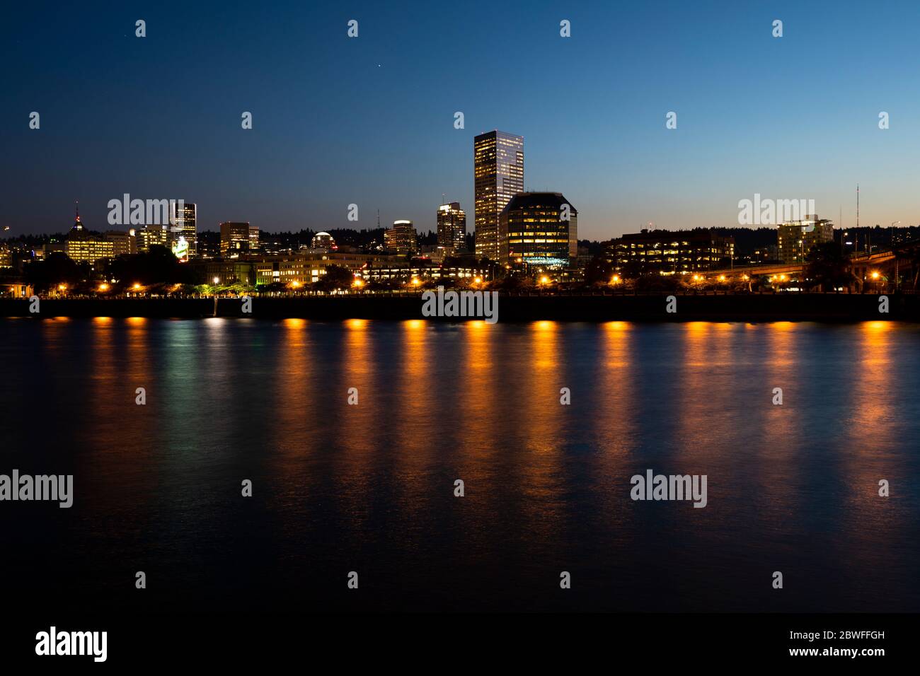 Cityscape with illuminated buildings, Portland, Oregon, USA Stock Photo ...