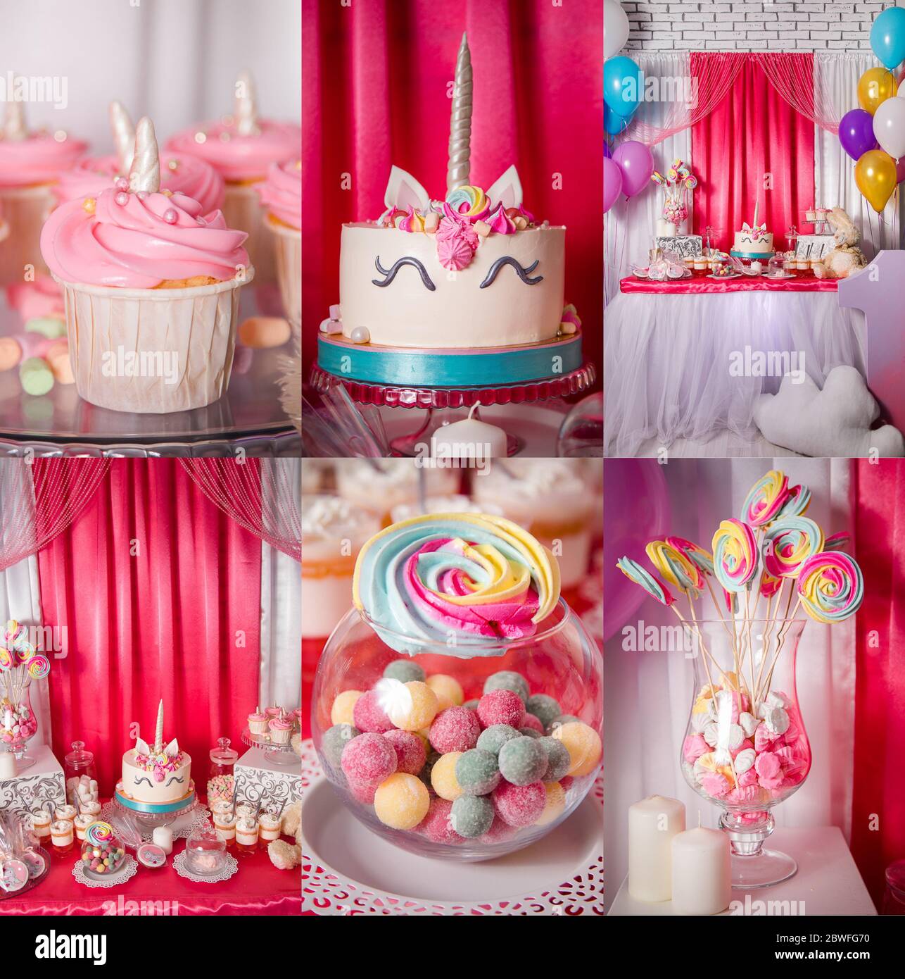 Collage with unicorn sweets for a party Stock Photo - Alamy