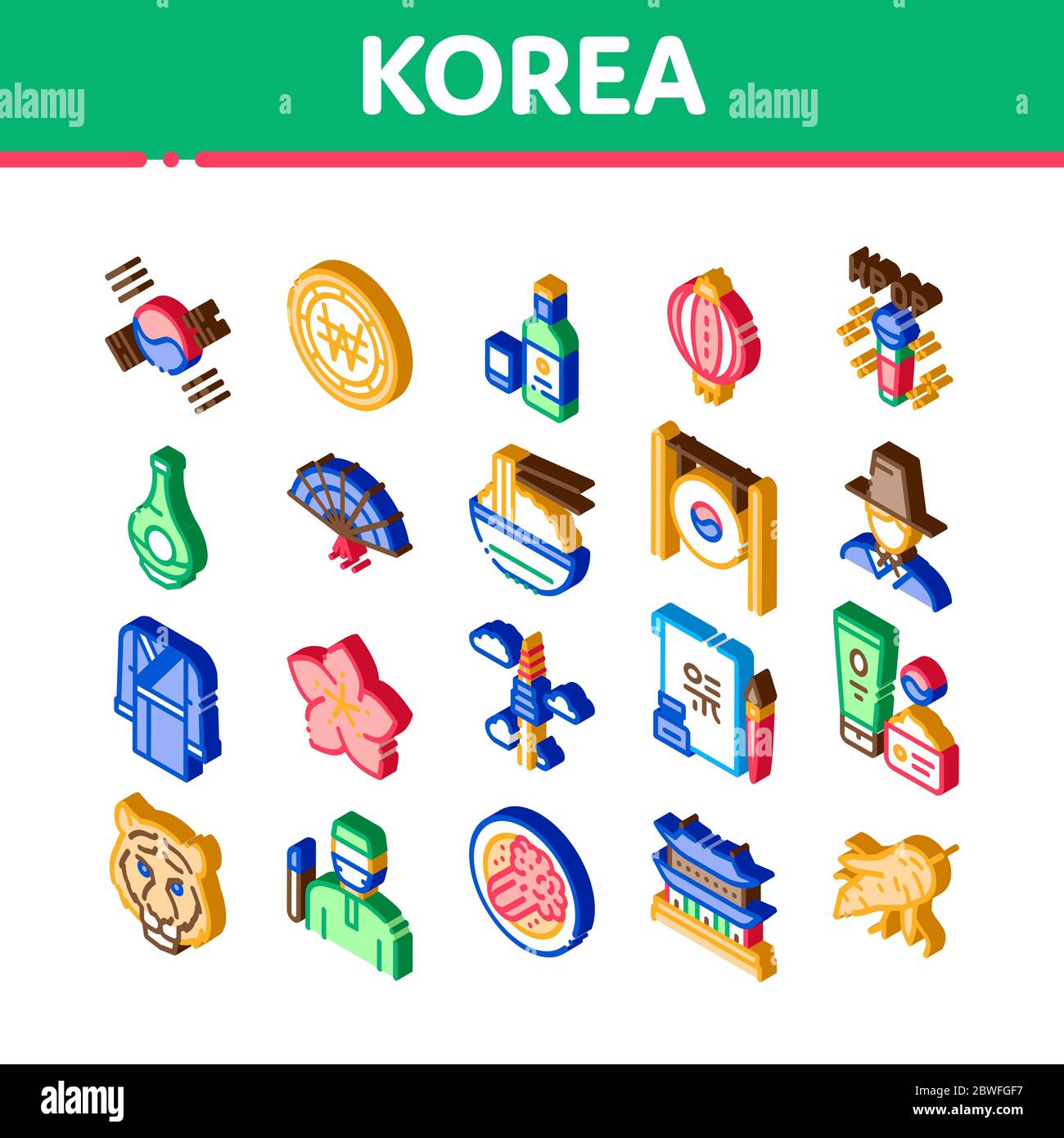 Korea Traditional Isometric Icons Set Vector Stock Vector Image & Art ...